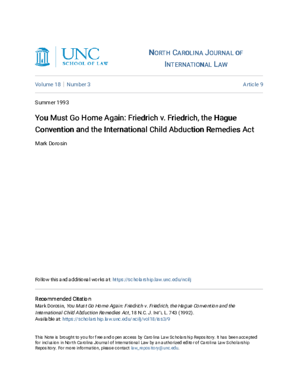(PDF) You Must Go Home Again: Friedrich v. Friedrich, the Hague ...
