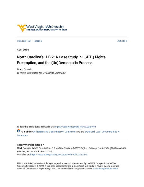 (PDF) North Carolina\u27s H.B.2: A Case Study in LGBTQ Rights ...