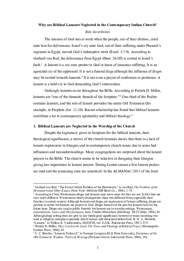 (PDF) Why are Biblical Laments Neglected in the Contemporary Indian Church