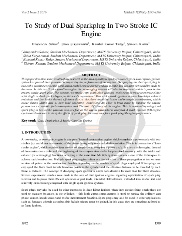 (PDF) To Study of Dual Sparkplug In Two Stroke IC Engine