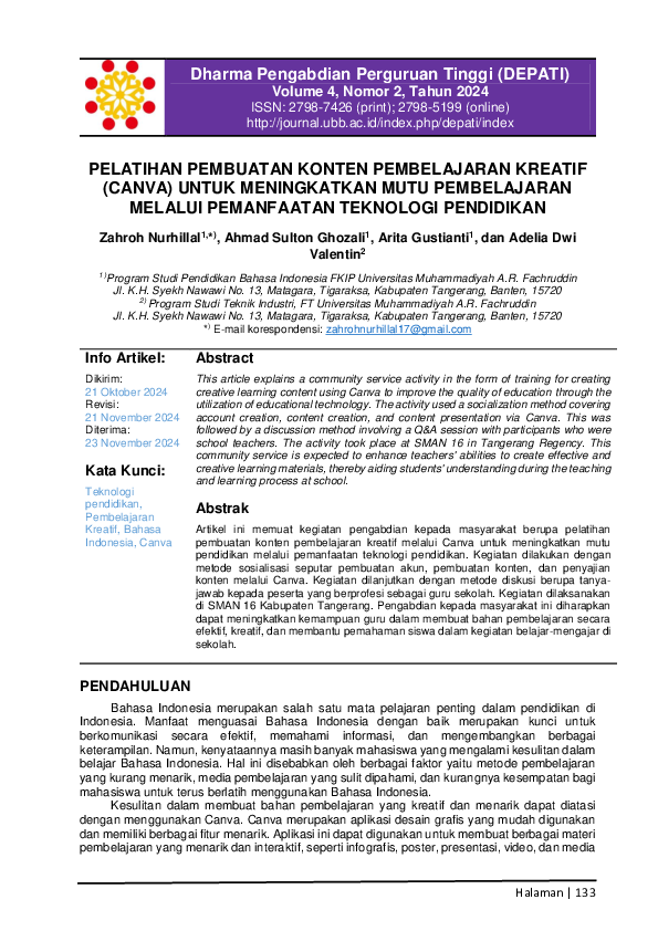 (PDF) Pelatihan Pembuatan Konten Pembelajaran Kreatif (Canva) untuk Meningkatkan Mutu ...