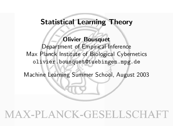 (PDF) Statistical Learning Theory