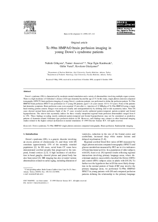 (PDF) Tc-99m HMPAO brain perfusion imaging in young Down's syndrome ...