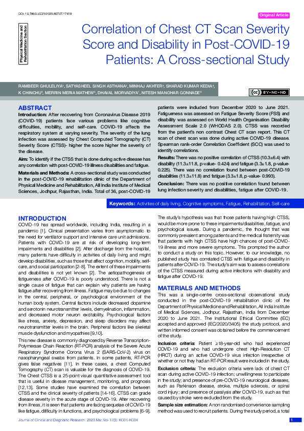 (PDF) Correlation of Chest CT Scan Severity Score and Disability in ...