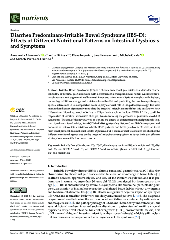 (PDF) Diarrhea Predominant-Irritable Bowel Syndrome (IBS-D): Effects of ...