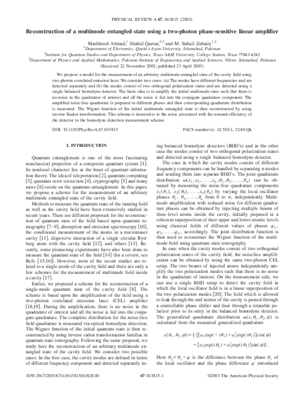 (PDF) Reconstruction of a multimode entangled state using a two-photon ...