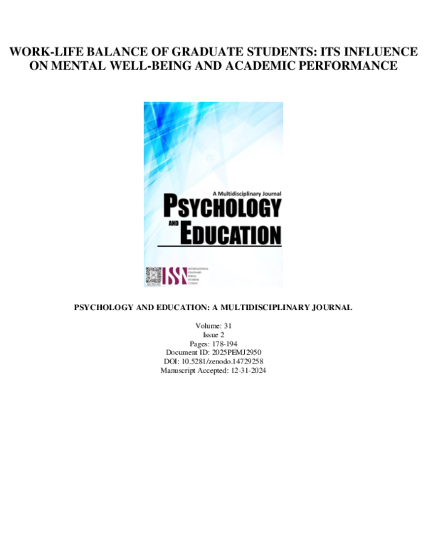 (PDF) Work-Life Balance of Graduate Students: Its Influence on Mental ...