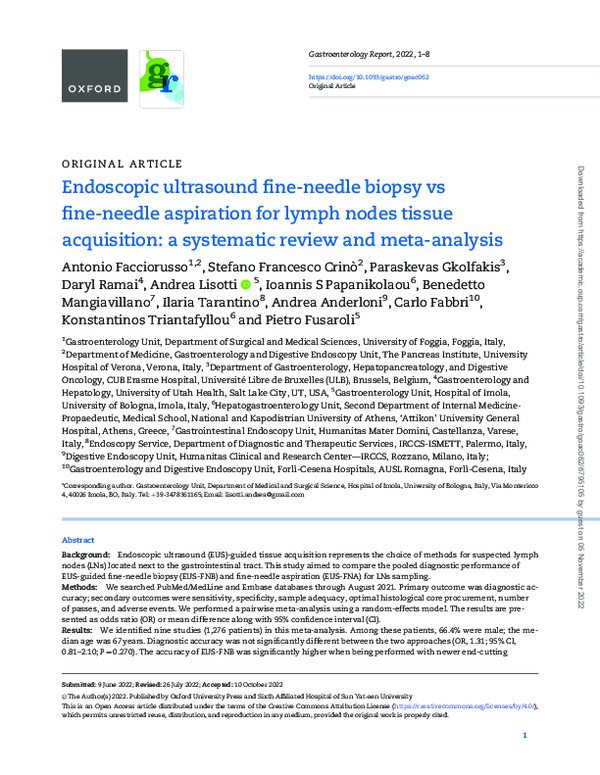 (PDF) Endoscopic ultrasound fine-needle biopsy vs fine-needle aspiration for lymph nodes tissue ...