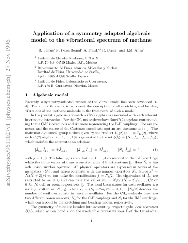(PDF) Application of a symmetry-adapted algebraic model to the vibratioinal spectrum of methane