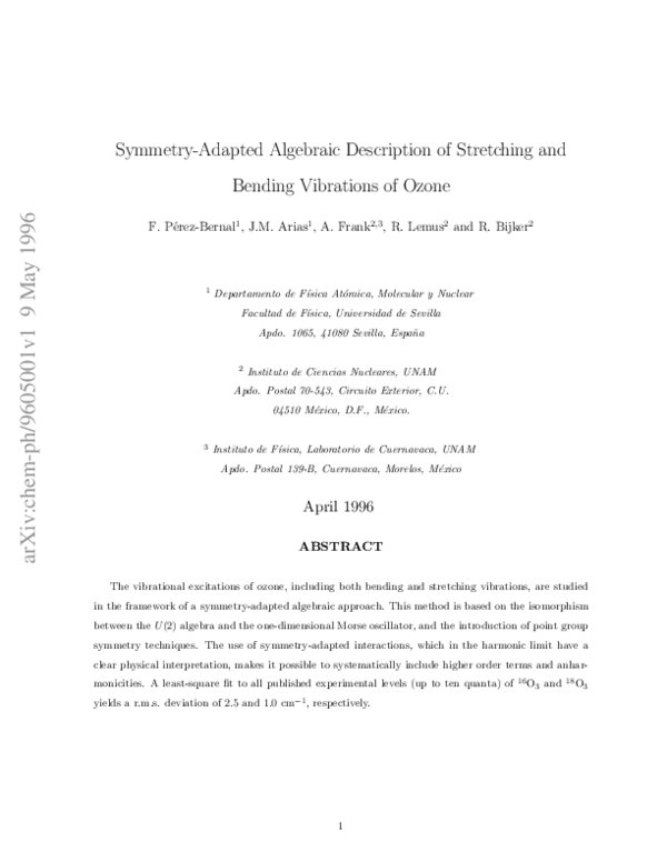 (PDF) Symmetry-Adapted Algebraic Description of Stretching and Bending Vibrations of Ozone
