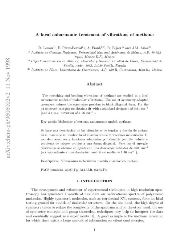 (PDF) Vibrational excitations of methane in a symmetry-adapted algebraic model