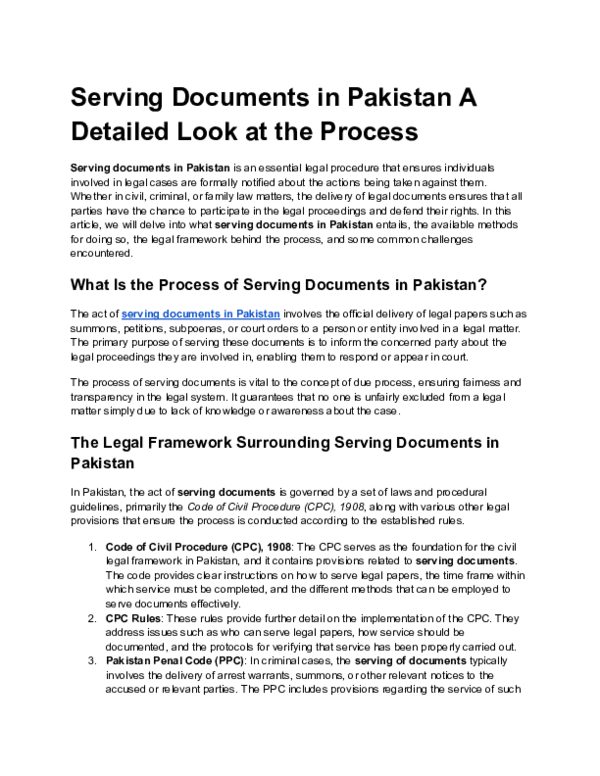 (PDF) Serving Documents in Pakistan A Detailed Look at the Process