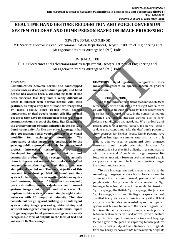 (PDF) Real Time Hand Gesture Recognition And Voice Conversion System ...