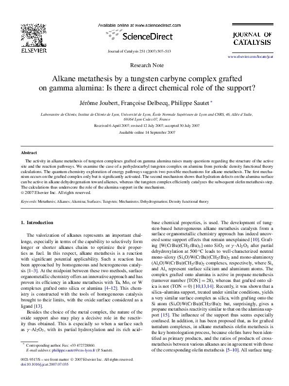 (PDF) Alkane metathesis by a tungsten carbyne complex grafted on gamma ...