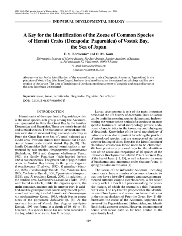 (PDF) A key for the identification of the zoeae of common species of ...