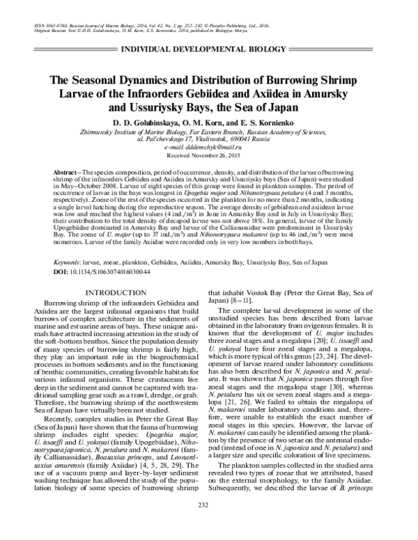 (PDF) The seasonal dynamics and distribution of burrowing shrimp larvae ...