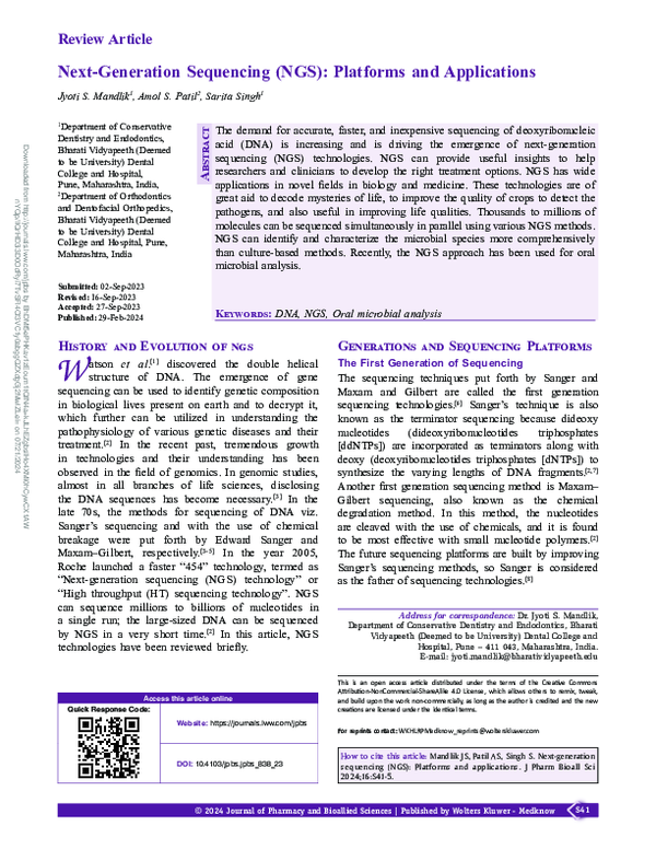 (PDF) Next-Generation Sequencing (NGS): Platforms and Applications