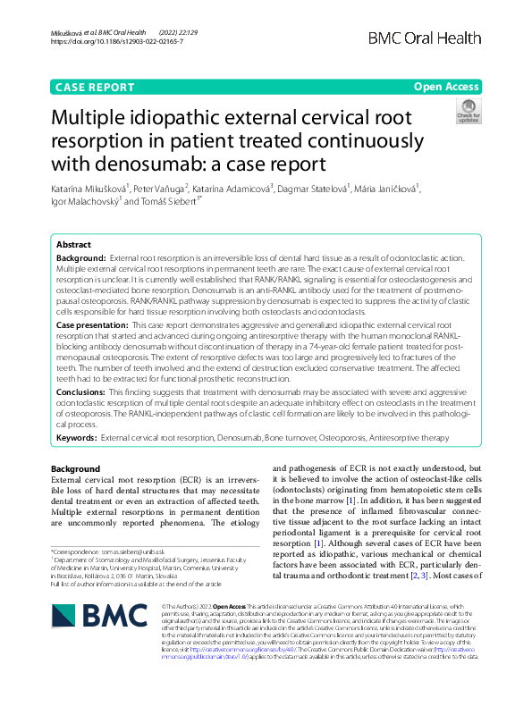 (PDF) Multiple idiopathic external cervical root resorption in patient ...