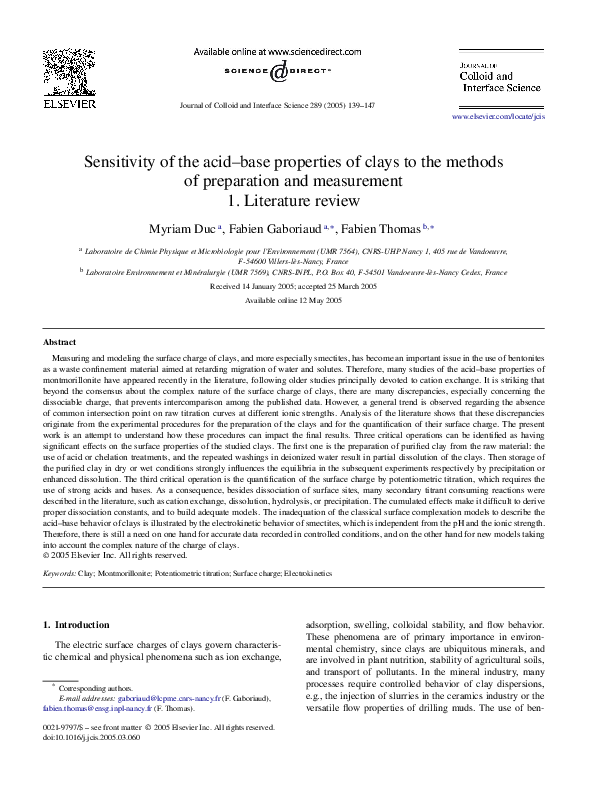(PDF) Sensitivity of the acid–base properties of clays to the methods ...