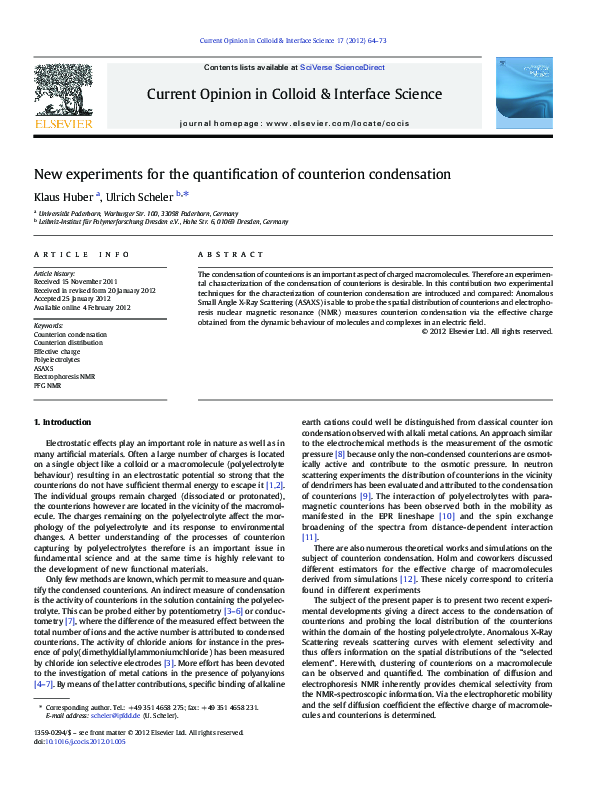 (PDF) New experiments for the quantification of counterion condensation