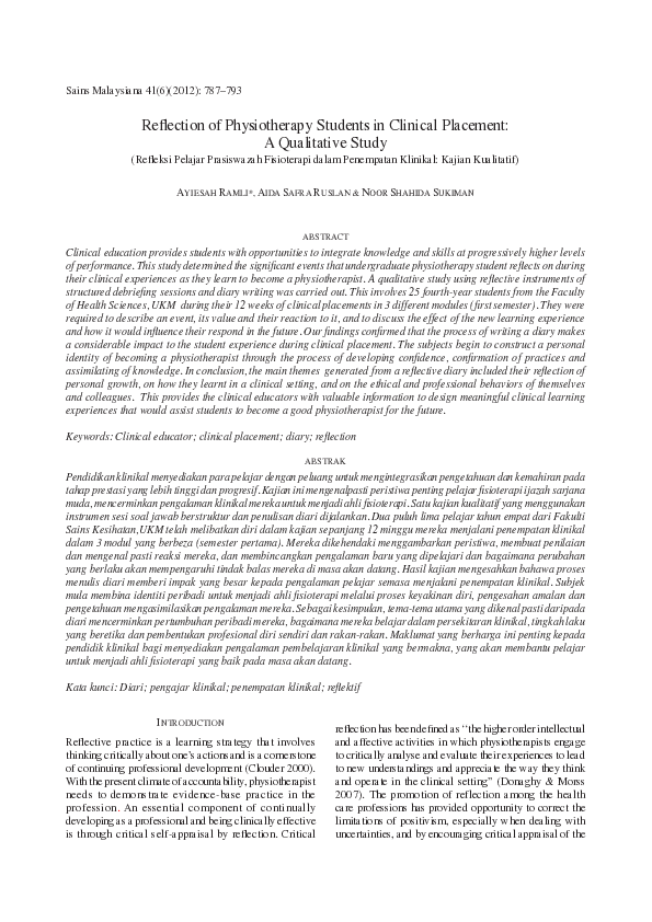 (PDF) Reflection of physiotherapy students in clinical placement: a ...