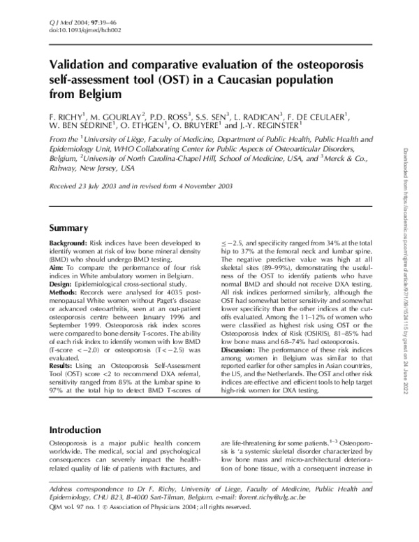 (PDF) Validation and comparative evaluation of the osteoporosis self ...
