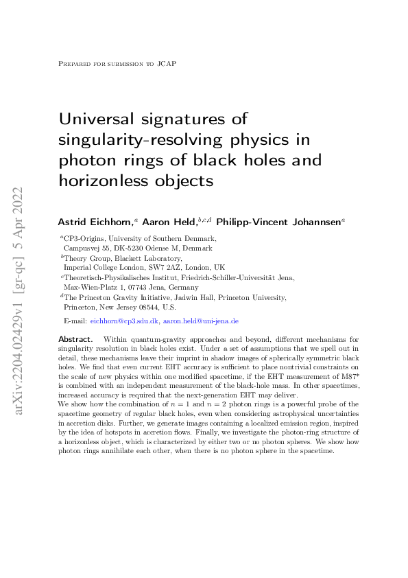 (PDF) Universal signatures of singularity-resolving physics in photon ...