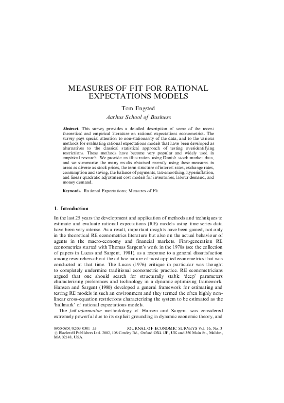 (PDF) Measures of Fit for Rational Expectations Models
