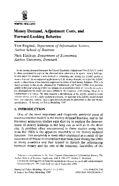 (PDF) Money demand, adjustment costs, and forward-looking behavior