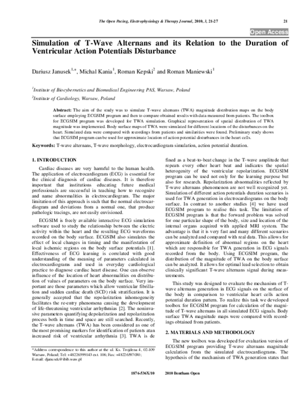 (PDF) Simulation of T-wave alternans and its relation to duration of ventricular action ...