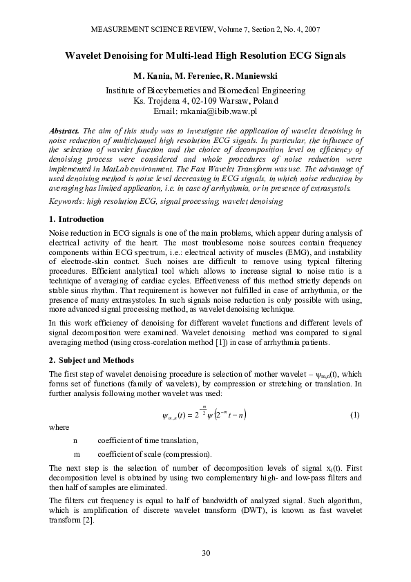 (PDF) Wavelet denoising for multi-lead high resolution ECG signals