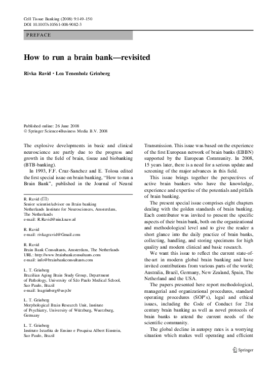 (PDF) How to run a brain bank—revisited