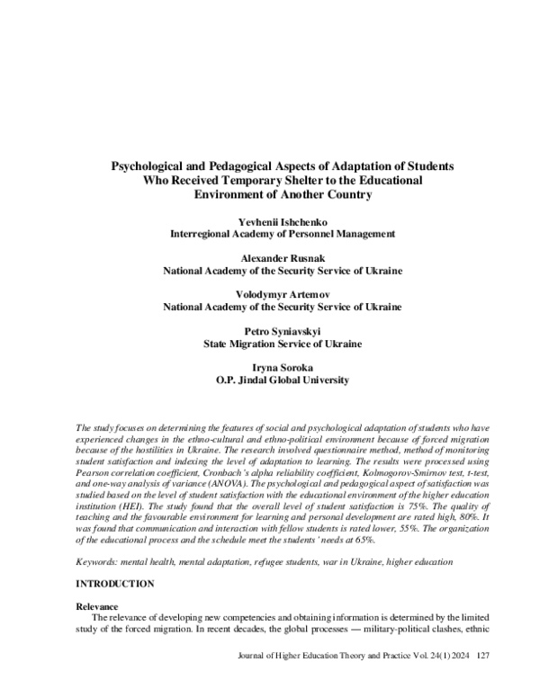 (PDF) Psychological and Pedagogical Aspects of Adaptation of Students ...