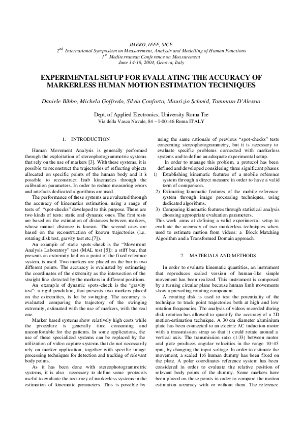 (PDF) Experimental setup for evaluating the accuracy of markerless human motion estimation ...