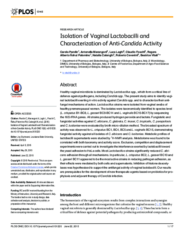 (PDF) Isolation of Vaginal Lactobacilli and Characterization of Anti-Candida Activity