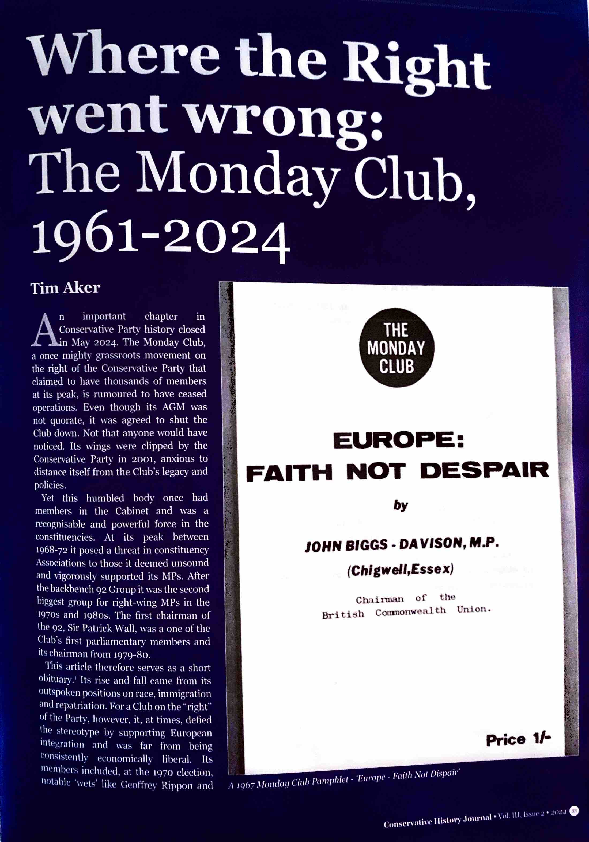 (PDF) Where the Right went wrong: The Monday Club, 1961-2024
