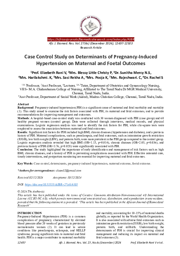 (PDF) Case Control Study on Determinants of Pregnancy-Induced Hypertension on Maternal and ...