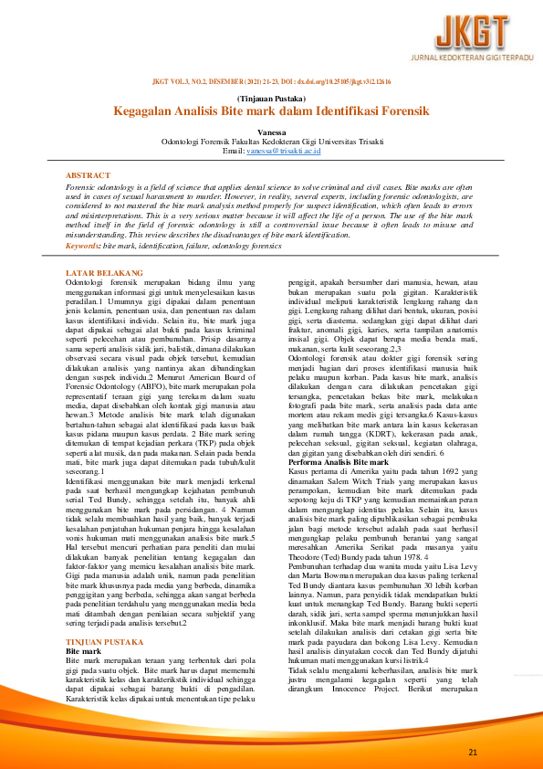 (PDF) Kegagalan Analisis Bite mark dalam Identifikasi Forensik