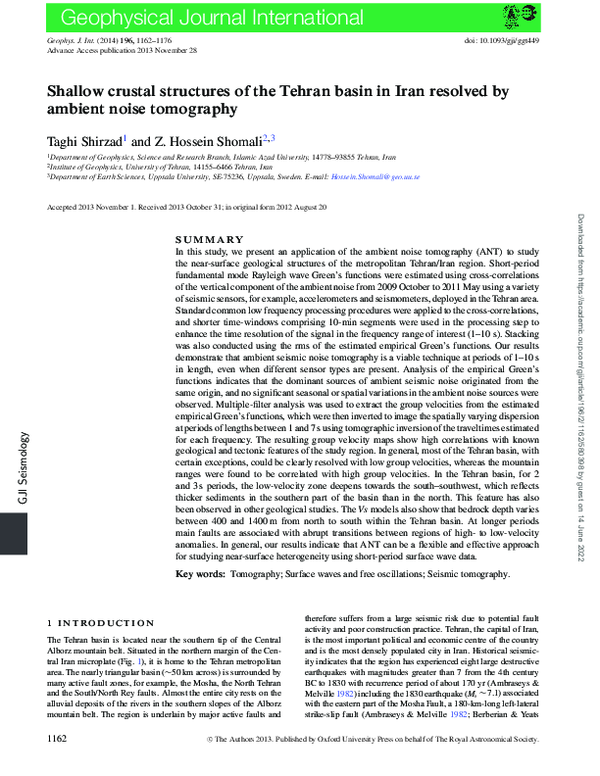 (PDF) Shallow crustal structures of the Tehran basin in Iran resolved by ambient noise tomography