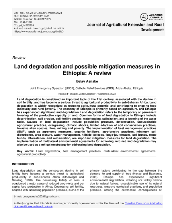 (PDF) Land degradation and possible mitigation measures in Ethiopia: A ...