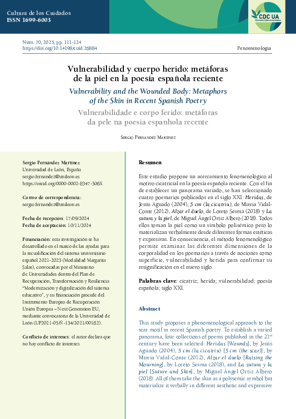 (PDF) Vulnerabilidad y cuerpo herido: metáforas de la piel en la poesía ...