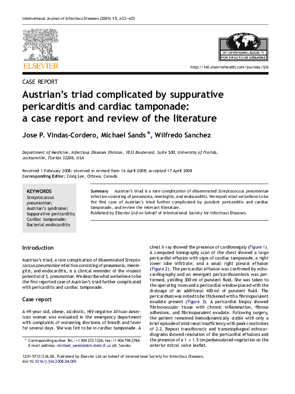 (PDF) Austrian's triad complicated by suppurative pericarditis and ...