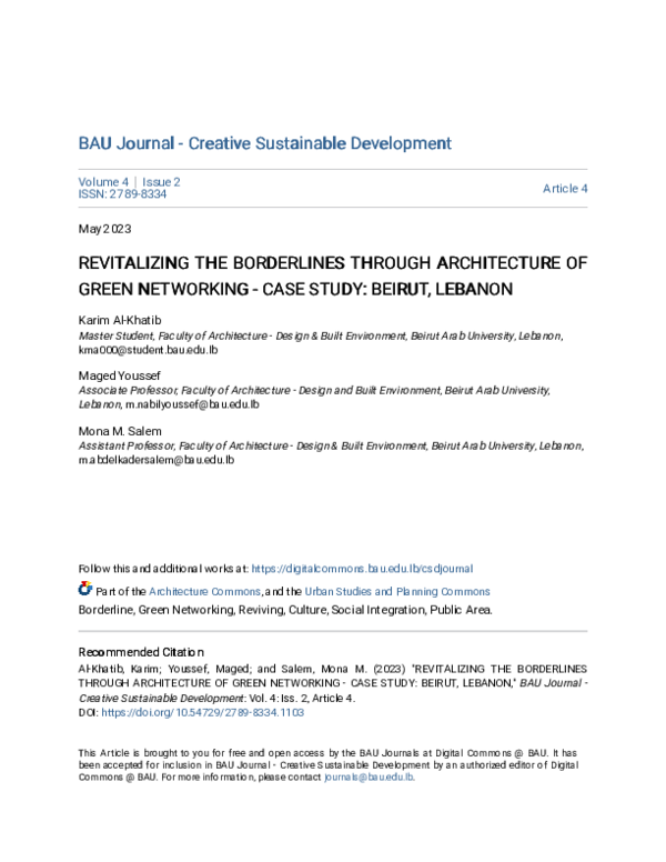 (PDF) Revitalizing the Borderlines Through Architecture of Green Networking - Case Study: Beirut ...