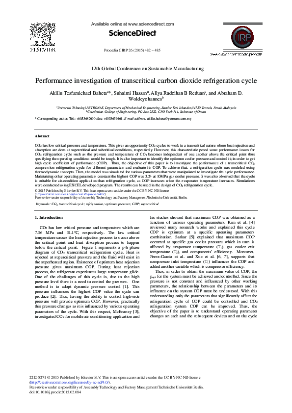 (PDF) Performance investigation of transcritical carbon dioxide ...