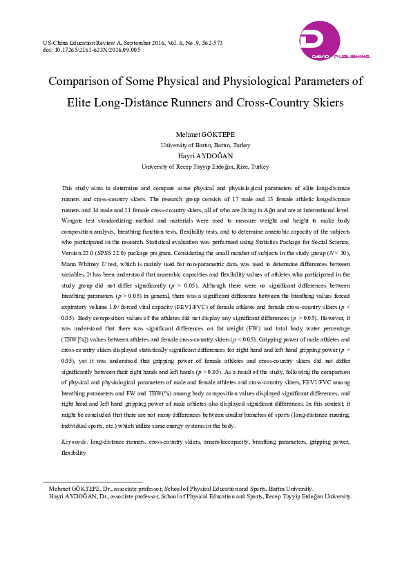 (PDF) Comparison of Some Physical and Physiological Parameters of Elite ...