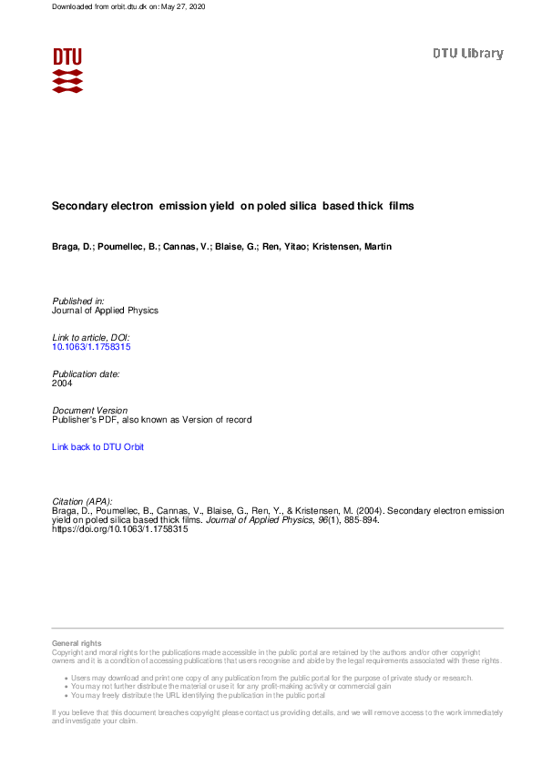 (PDF) Secondary electron emission yield on poled silica based thick films