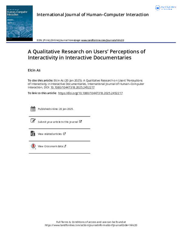 (PDF) A Qualitative Research on Users Perceptions of Interactivity in Interactive Documentaries