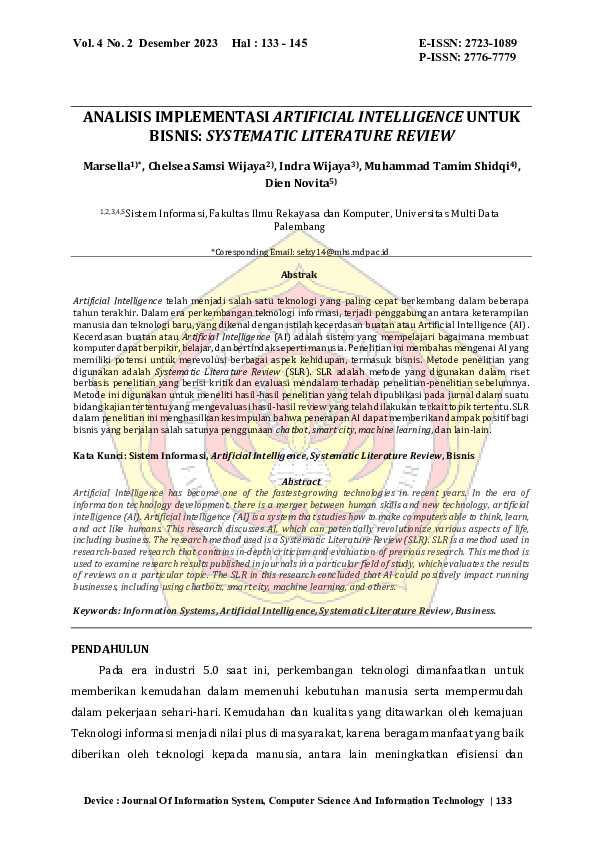 (PDF) Analisis Implementasi Artificial Intelligence Untuk Bisnis: Systematic Literature Review