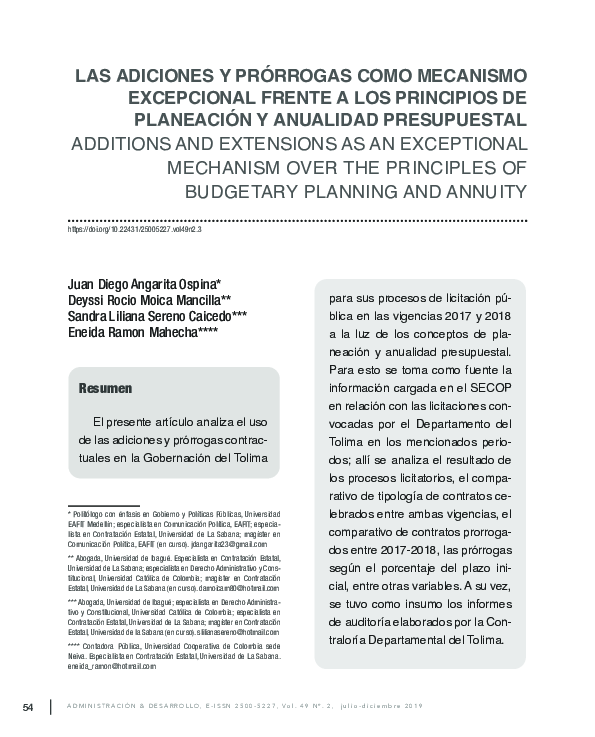 (PDF) Las adiciones y prórrogas como mecanismo excepcional frente a los principios de planeación ...