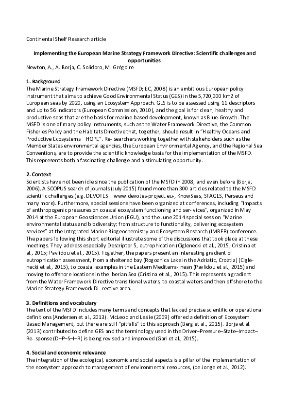 (PDF) Implementing the European Marine Strategy Framework Directive ...